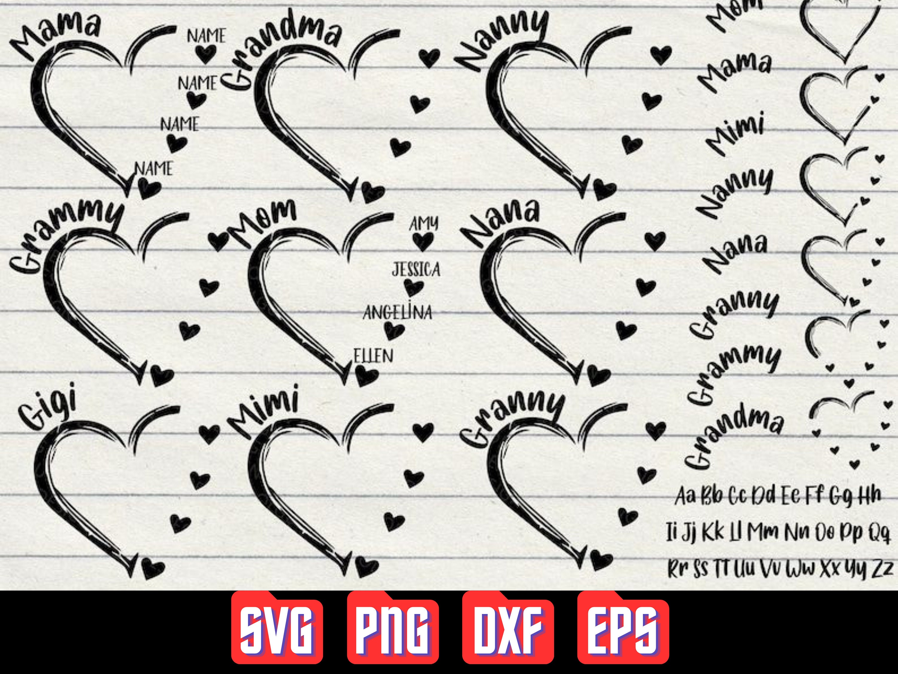 Custom Heart Grandkid Name Svg / Personalized Mama Cricut Design Vector ...