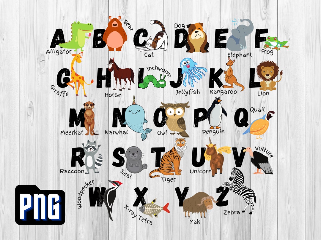 Alphabet Animals PNG Digital File for Sublimation or Cutting Machines ...