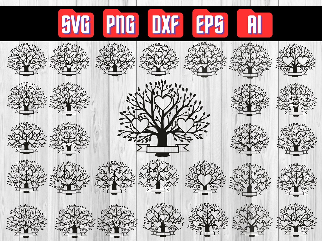 Family Tree Svg / 1-30 Members Family Cricut Design Vector Bundle ...
