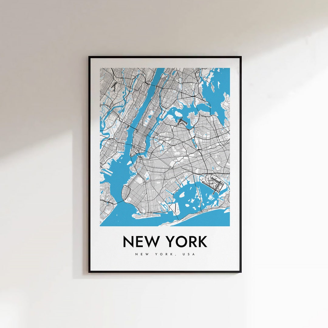 New York City Map Print, New York Street Map Poster, Map of New York ...