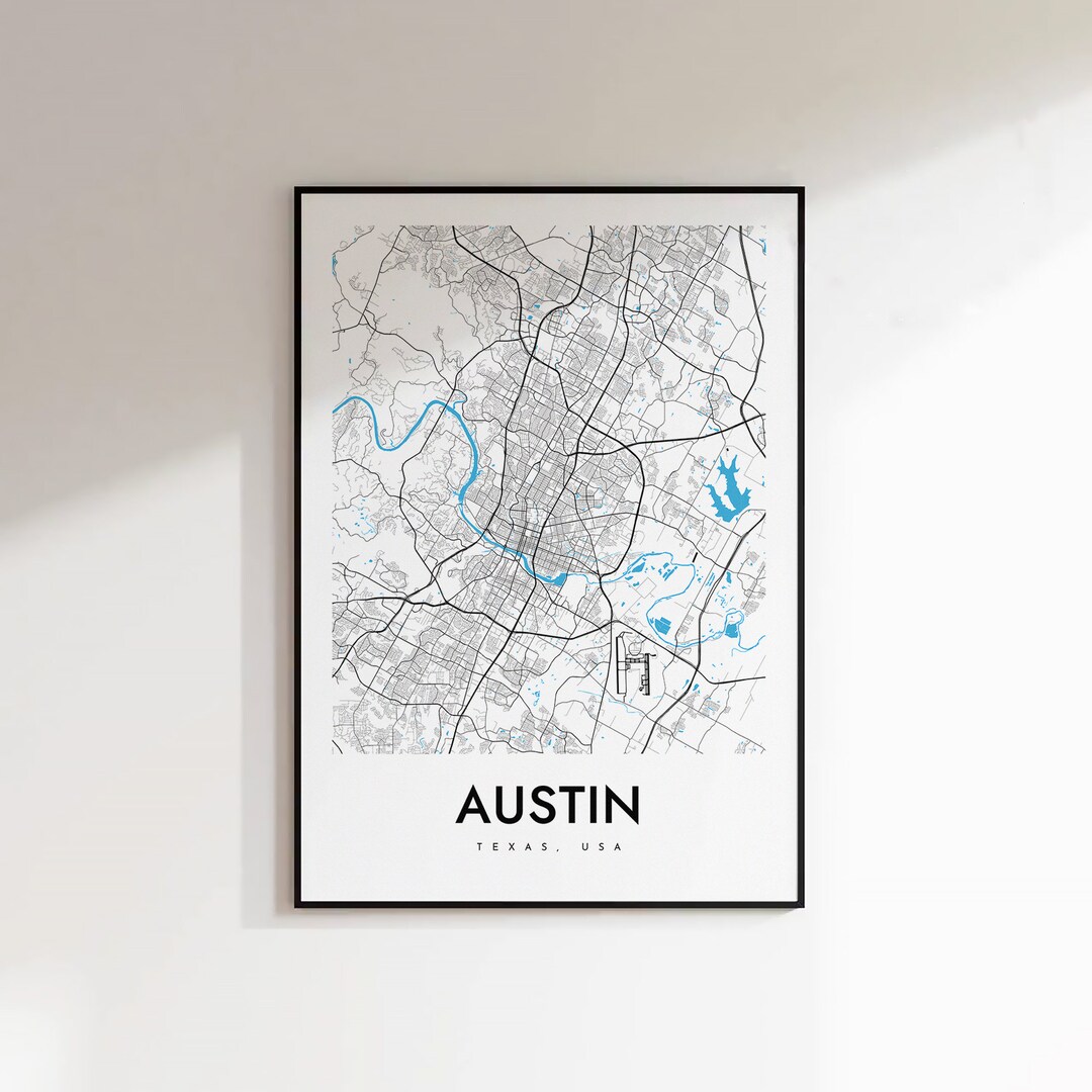 Austin Map Print, Austin Street Map Poster, Map of Austin Wall Art, USA ...