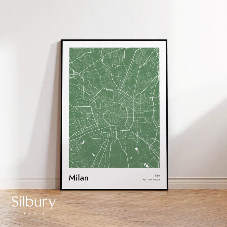 Milan Map Print, Milan Street Map Poster, Green Color Map of Milan ...