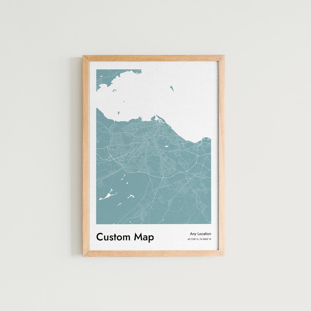 Blue Custom Map Print, Customizable Travel Print, Map of Any Location ...