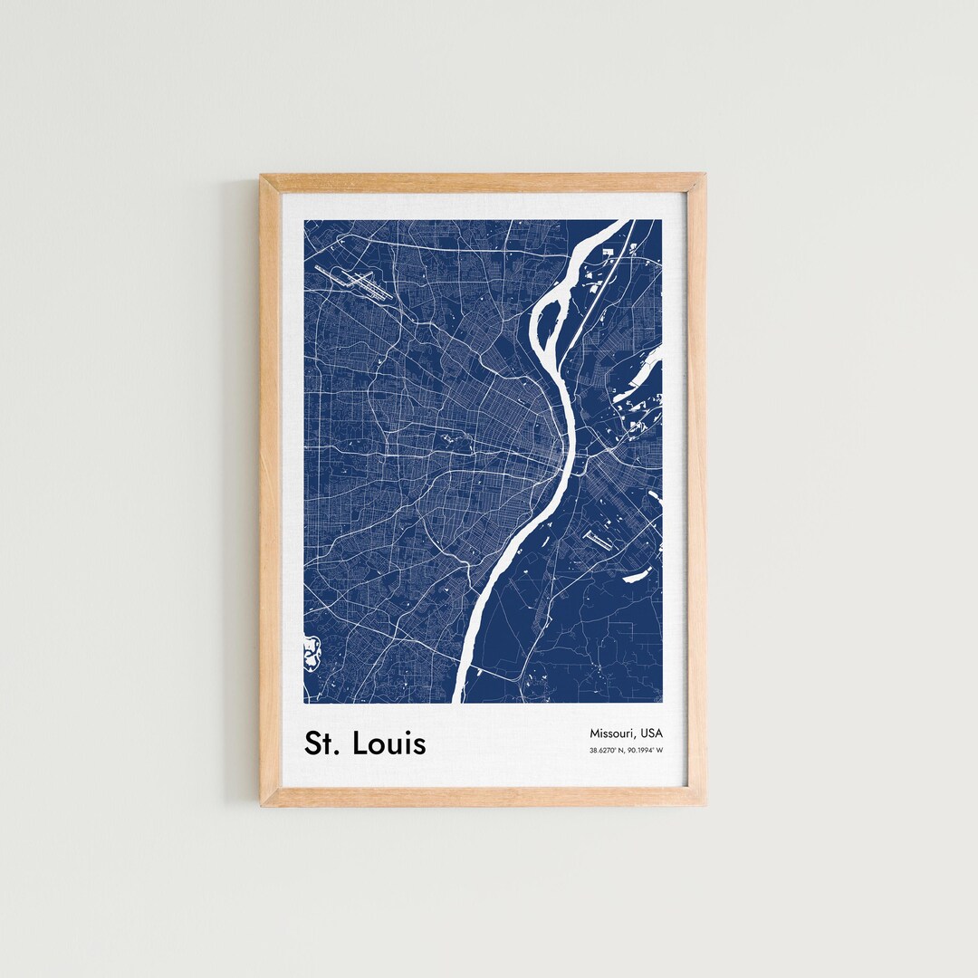St Louis Map Print, St Louis Street Map Poster, Blue Color Map of St ...