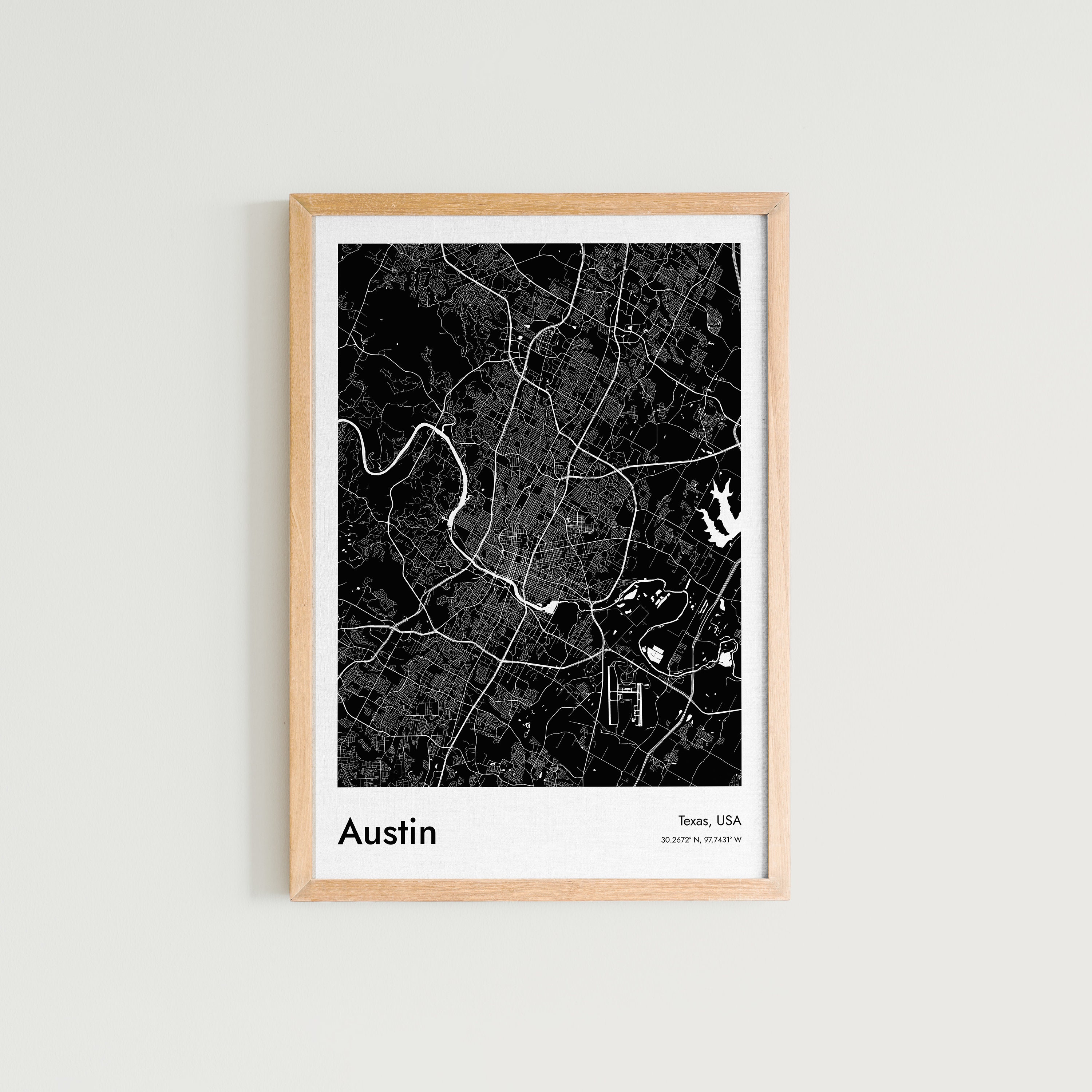 Austin Map Print, Austin Street Map Poster, Map of Austin, Blue USA ...