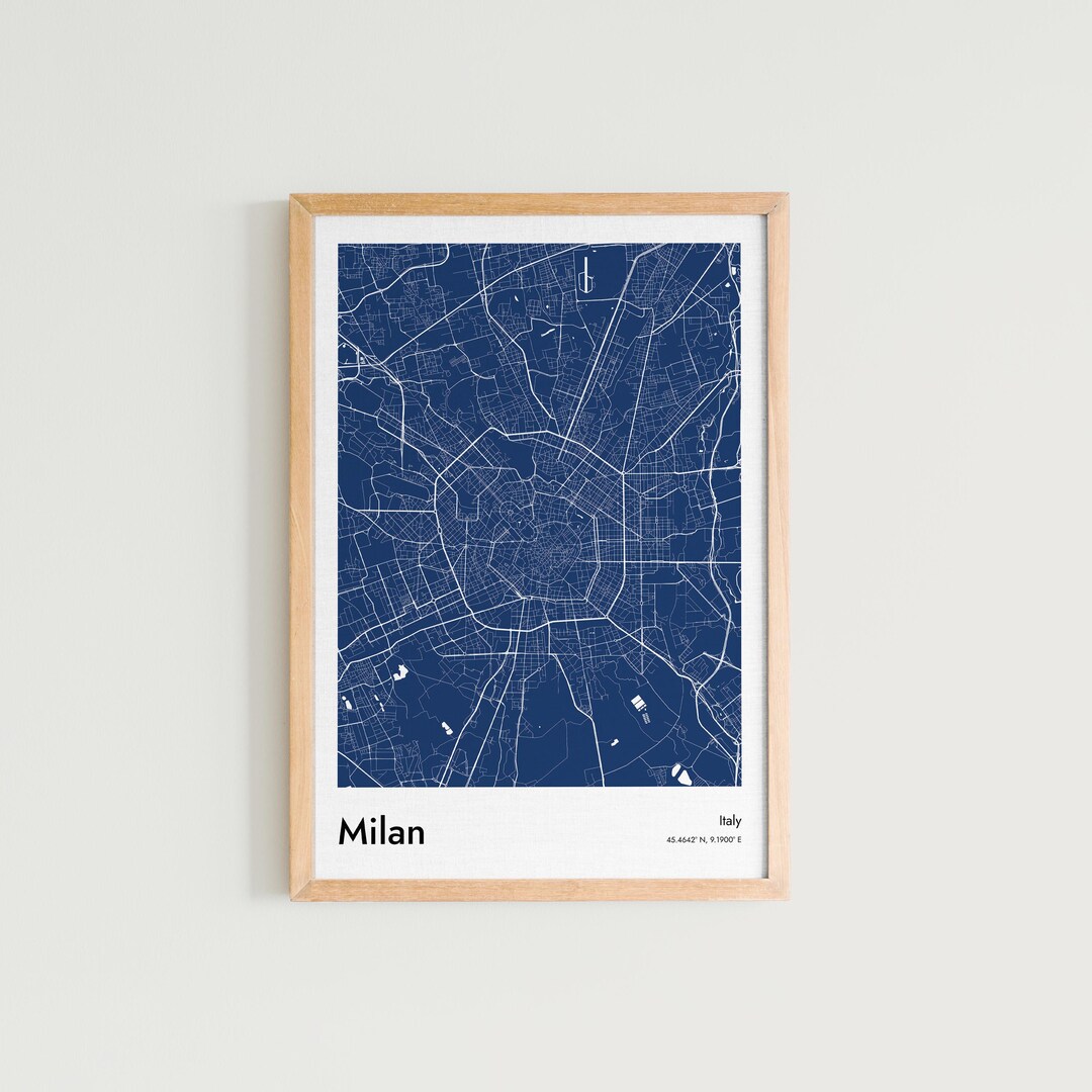 Milan Map Print, Milan Street Map Poster, Blue Color Map of Milan ...