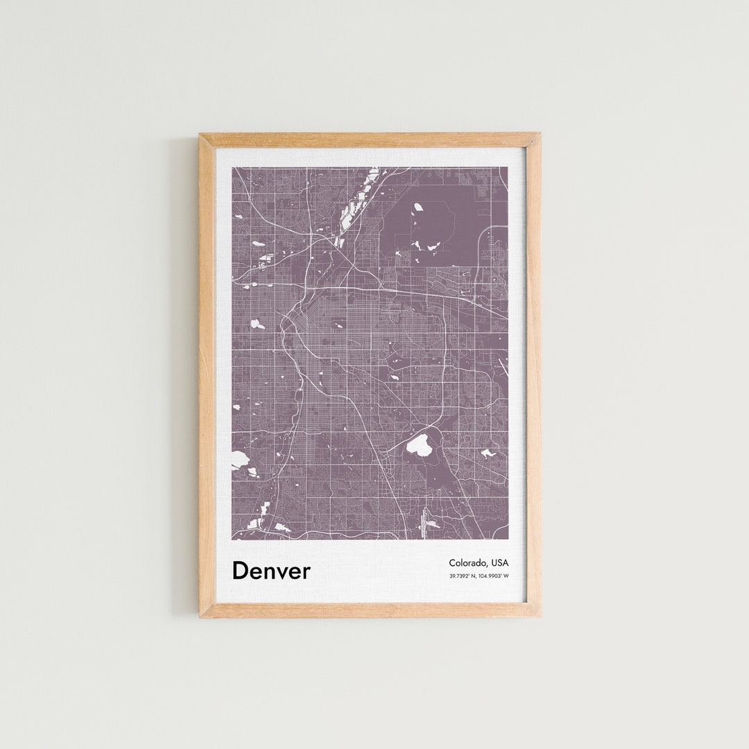 Denver Map Print, Denver Street Map Poster, Purple Map of Denver, USA ...