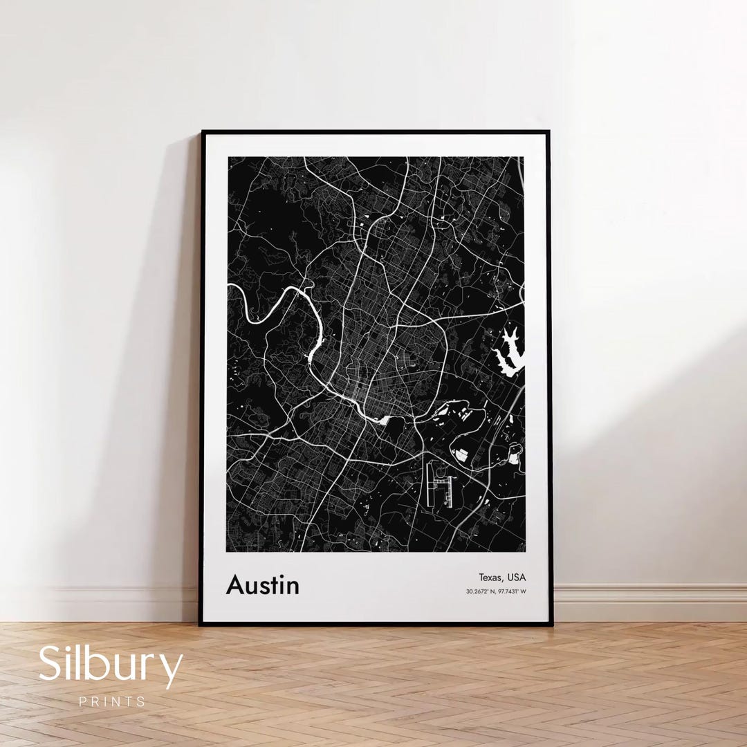 Austin Map Print, Austin Street Map Poster, Map of Austin, USA Travel ...