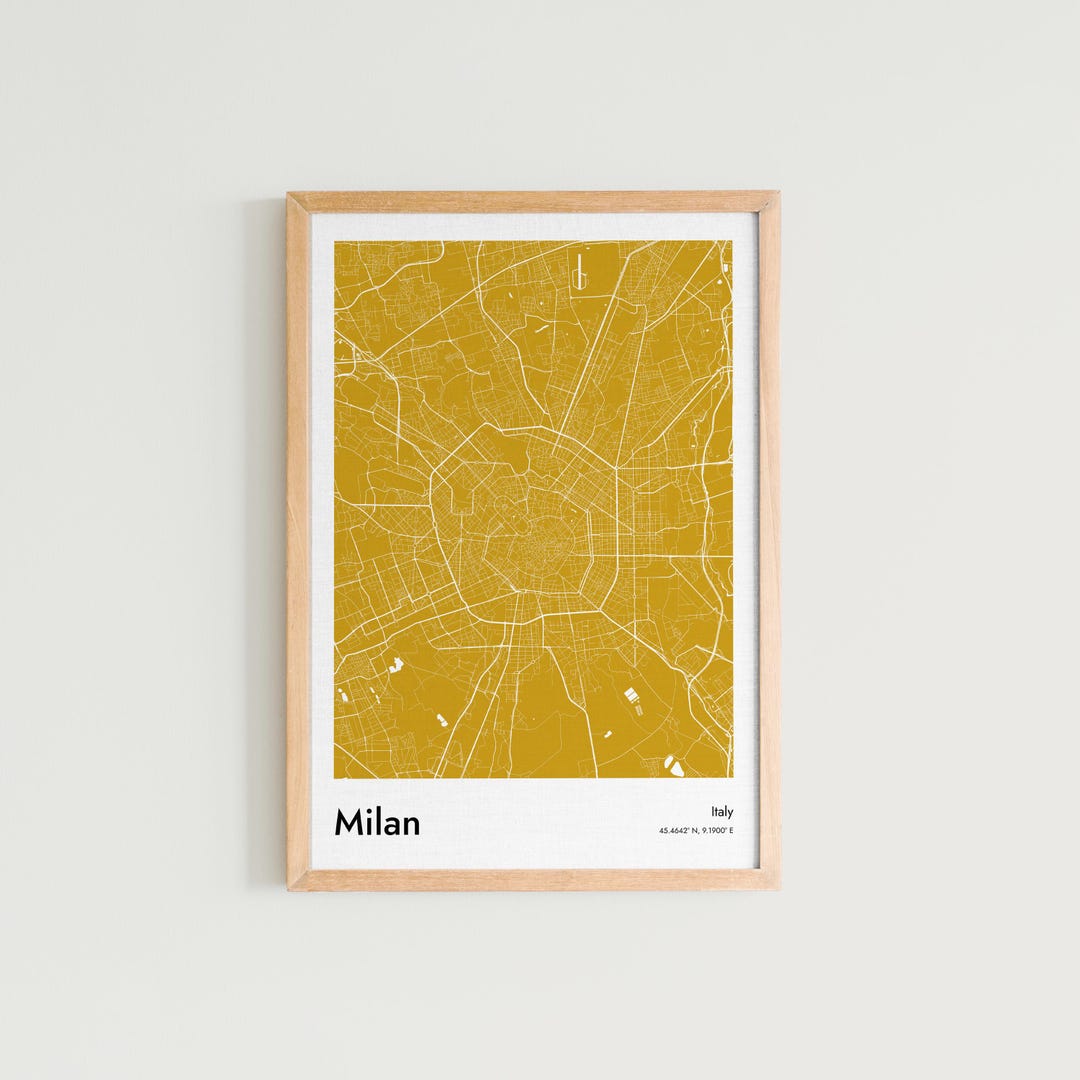 Milan Map Print, Milan Street Map Poster, Yellow Color Map of Milan ...