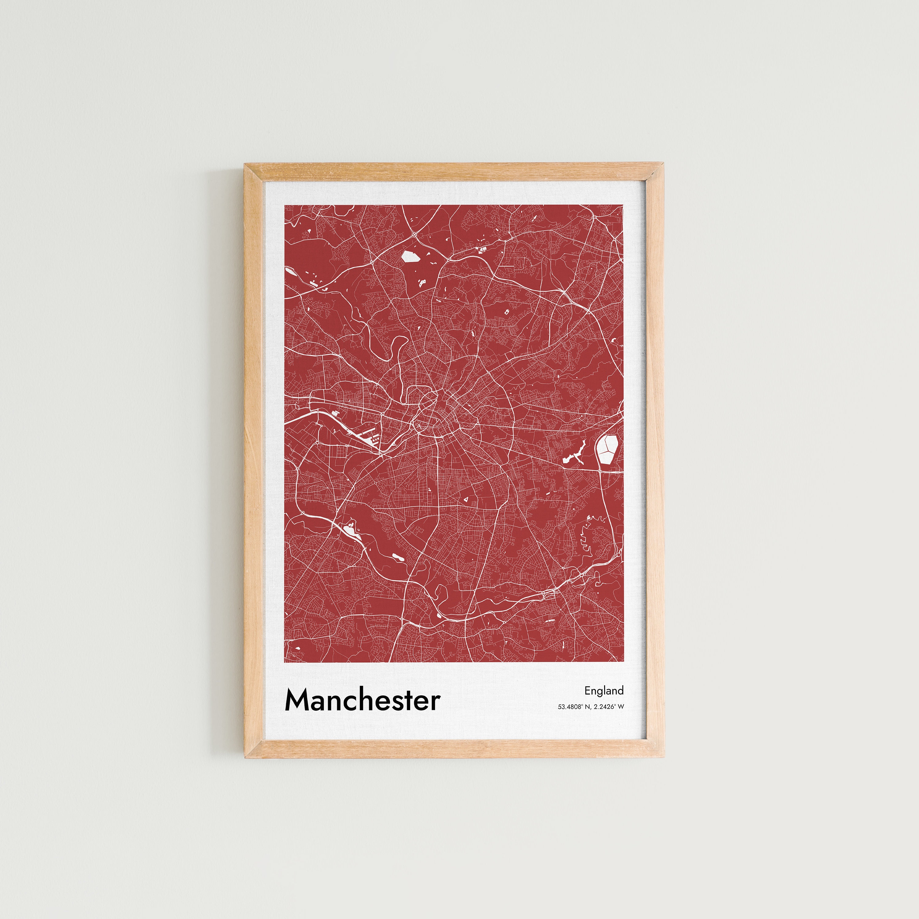 Manchester Map Print, Manchester Street Map Poster, Red Map of ...