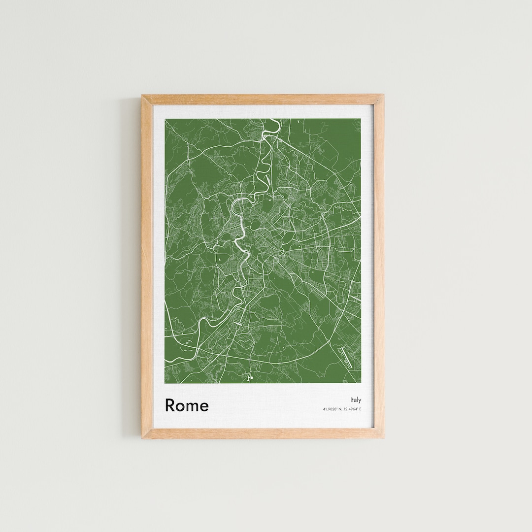 Rome Map Print, Rome Street Map Poster, Green Map of Rome Wall Art ...
