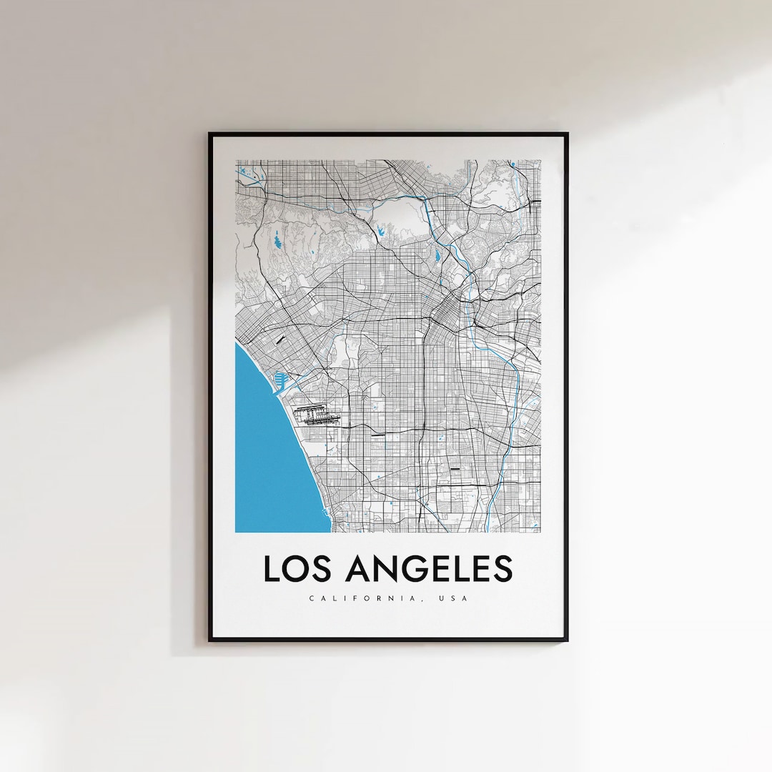 Los Angeles Map Print, LA Street Map Poster, Map of Los Angeles Wall ...