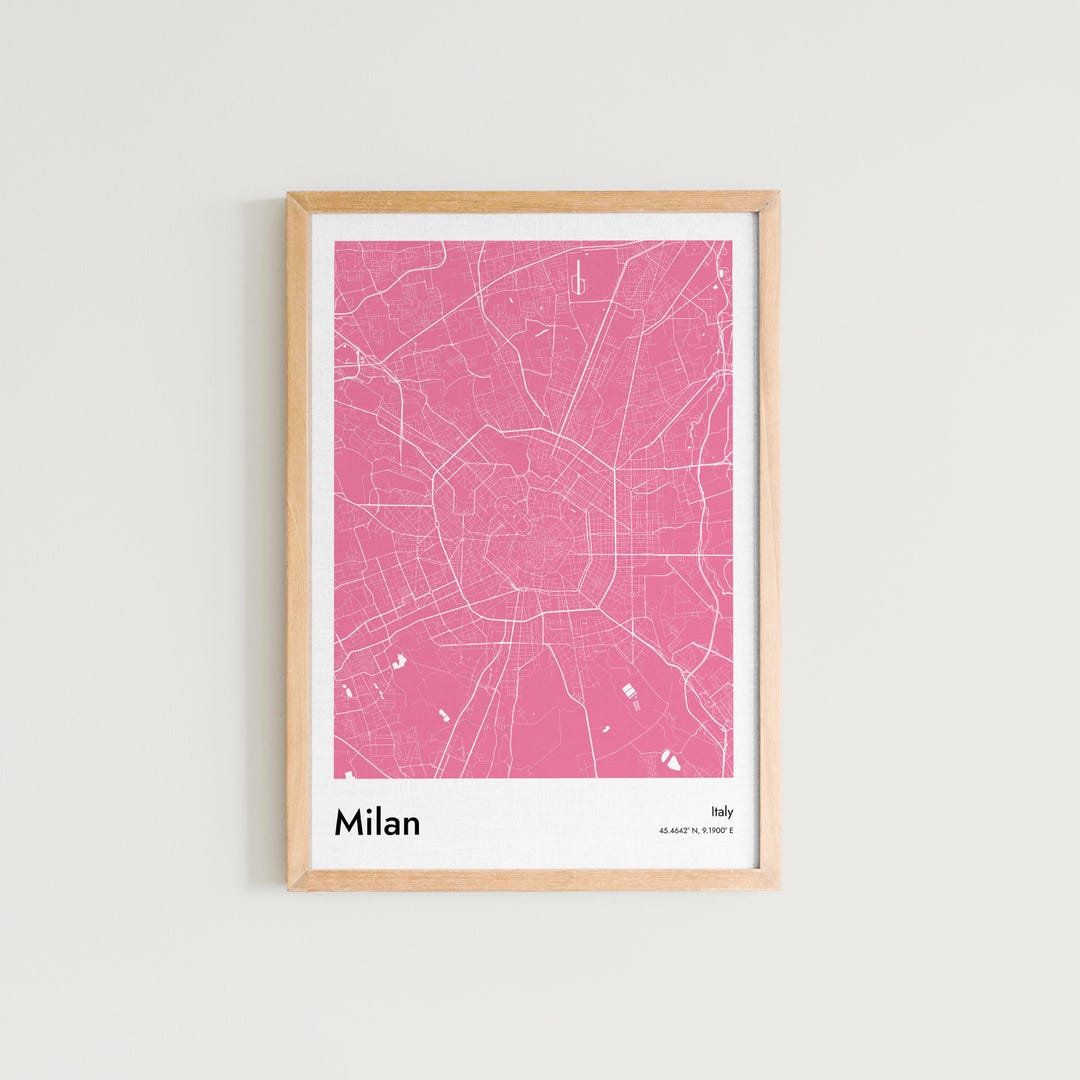 Milan Map Print, Milan Street Map Poster, Pink Color Map of Milan ...