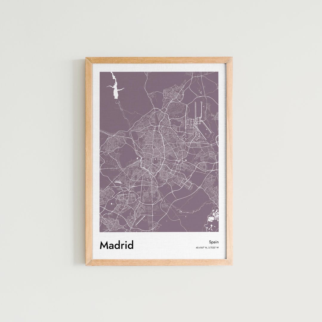Madrid Map Print, Madrid Street Map Poster, Purple Color Map of Madrid ...
