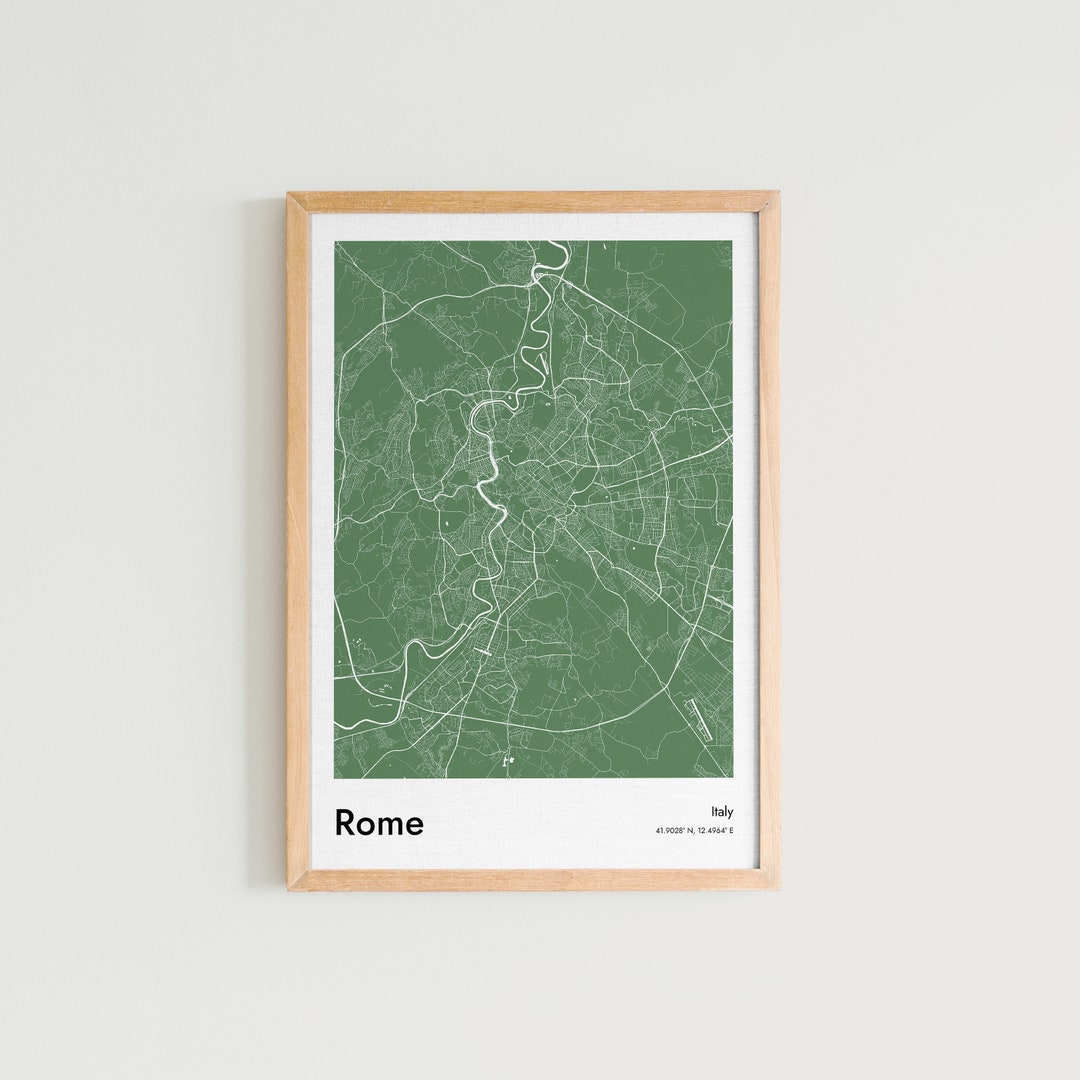 Rome Map Print, Rome Street Map Poster, Green Map of Rome Wall Art ...