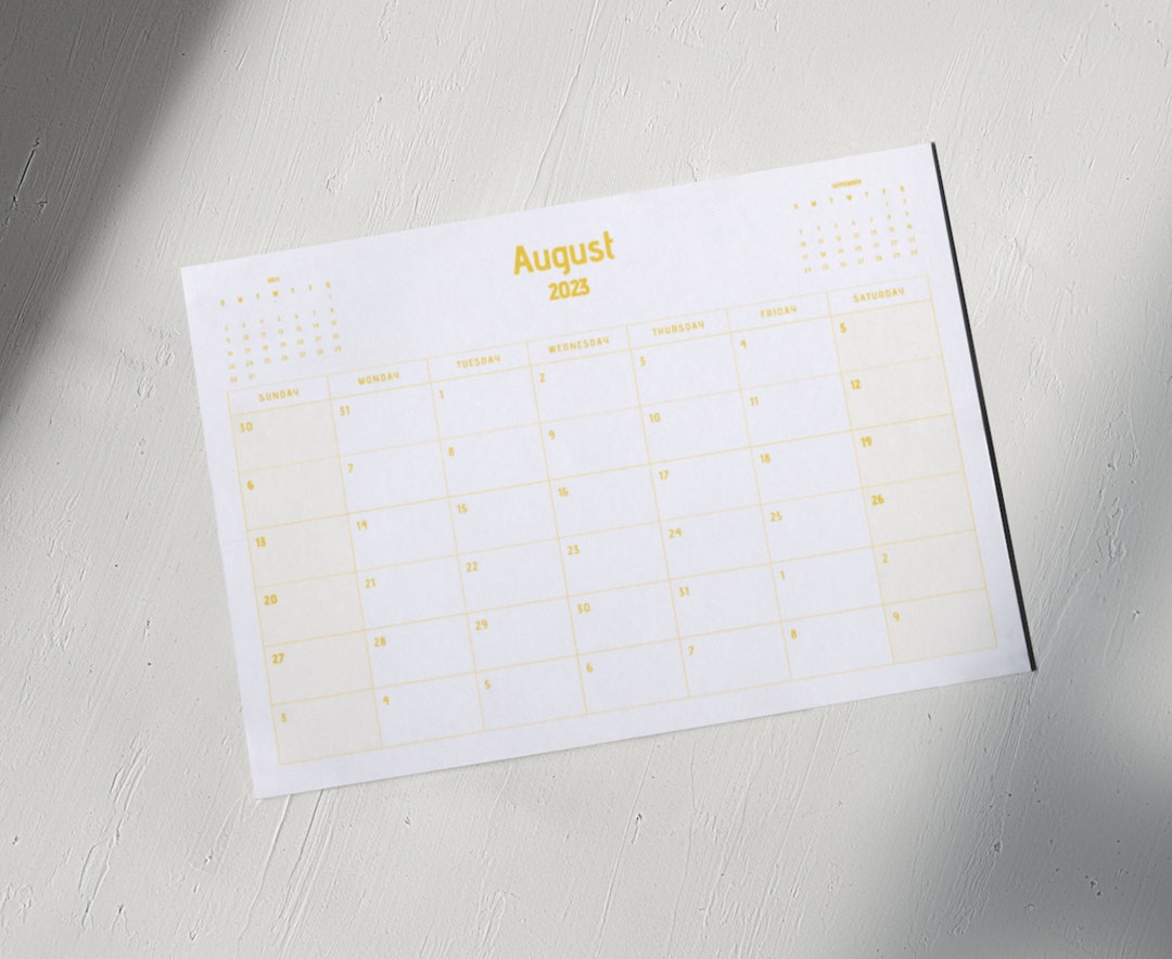 Yellow 2023 2024 School Year Printable Monthly Calendar With Weekly ...