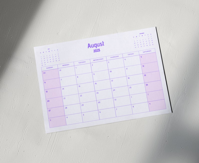 Violet Purple 2023 2024 School Year Printable Monthly Calendar With ...