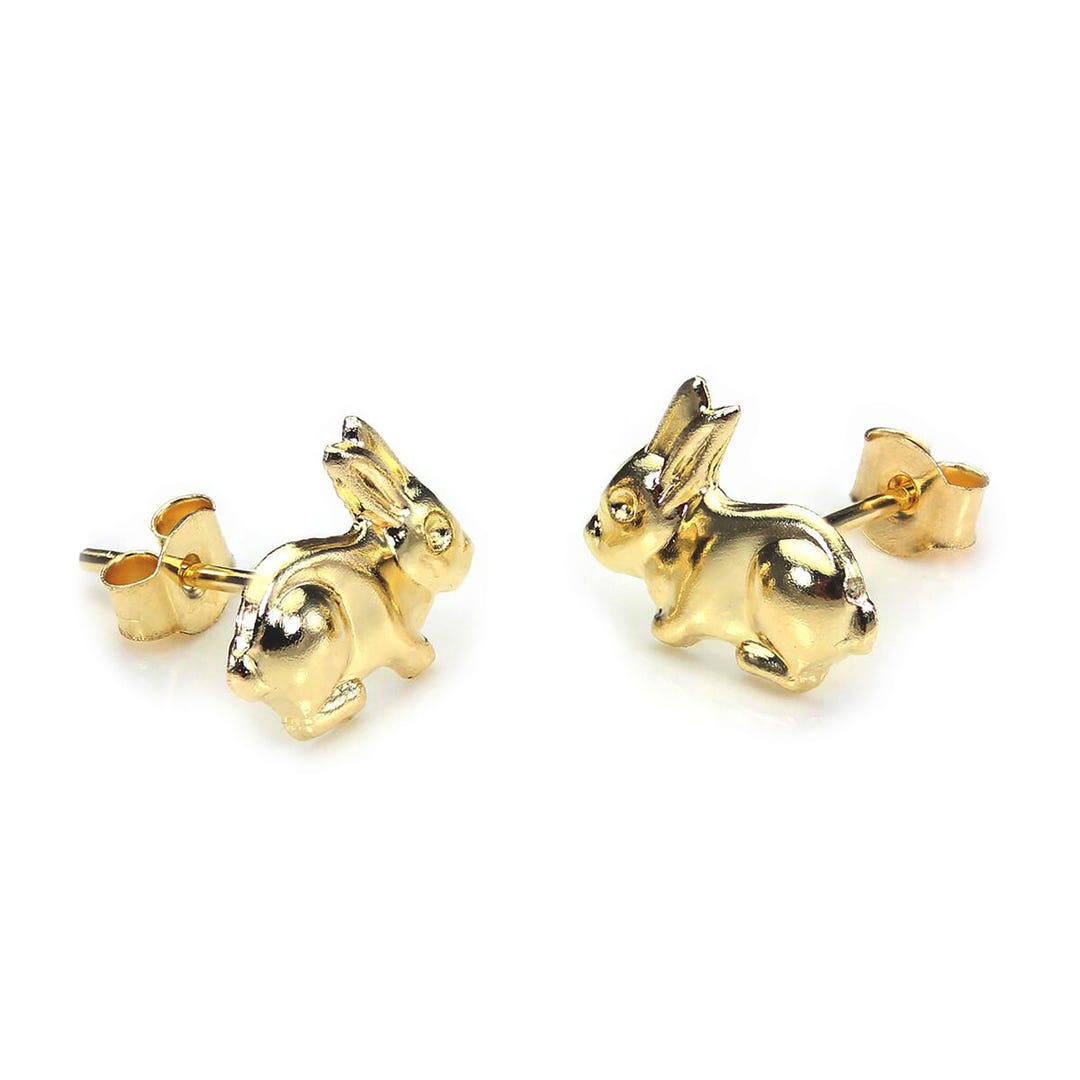 9ct Yellow Gold Bunny Rabbit Stud Earrings - Easter Gift for Daughter ...