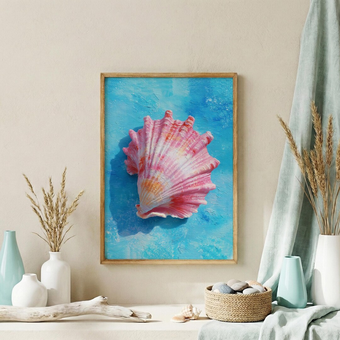 Pink Seashell Print, Coastal Wall Art, Vintage Beach House Decor - Etsy