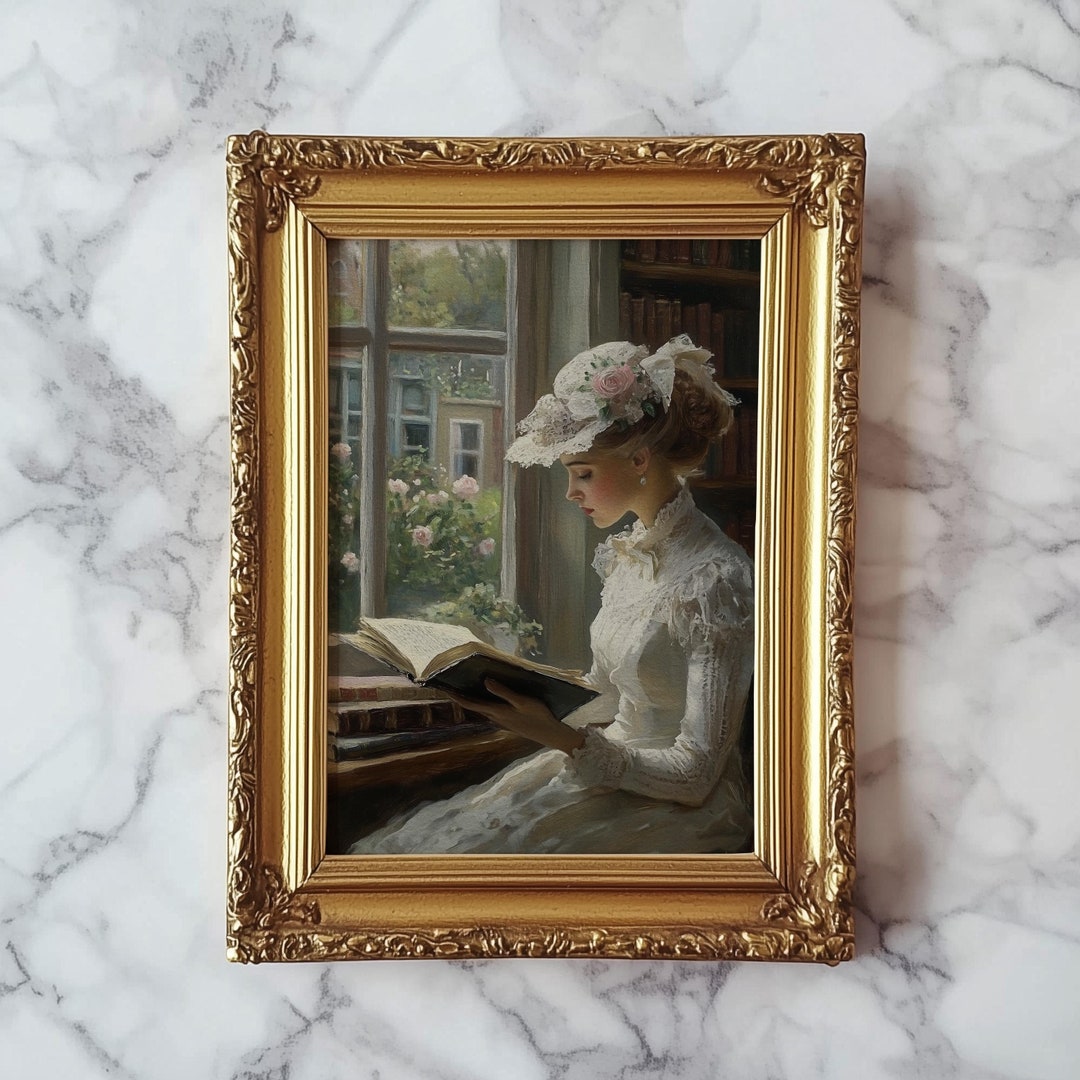 Woman Reading Book Unframed Oil Painting, Literary Art Print, Book ...