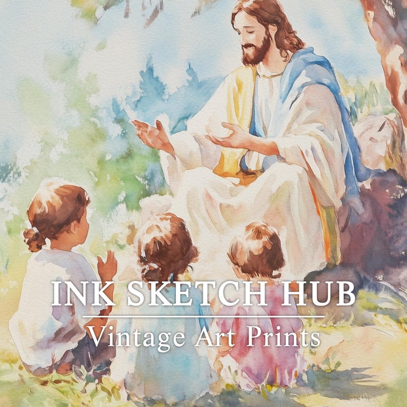 Jesus Teaching Children Watercolor, Christian Nursery Wall Art ...