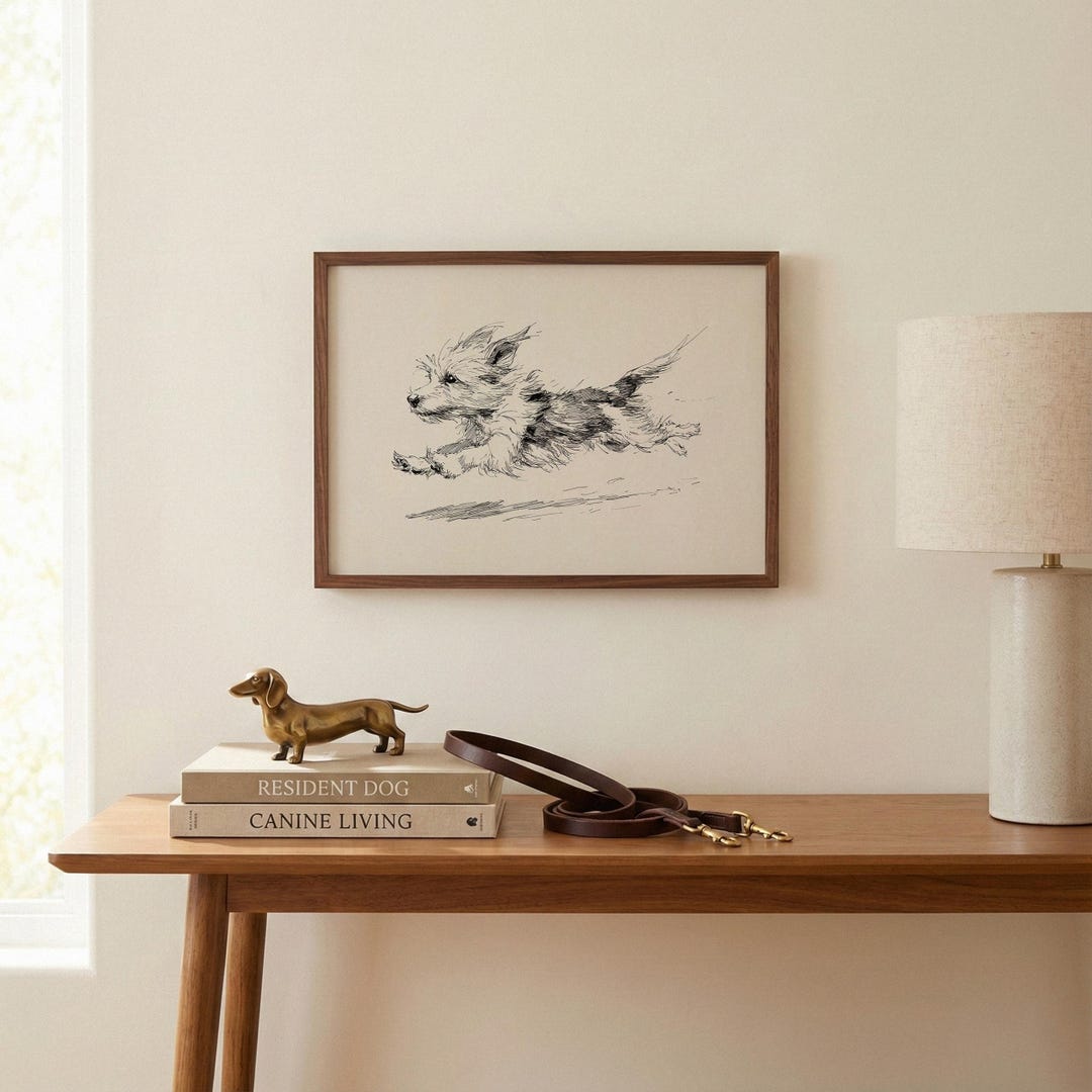Dog Zoomies Sketch, Running Pet Art, Funny Puppy Print, Action Dog ...