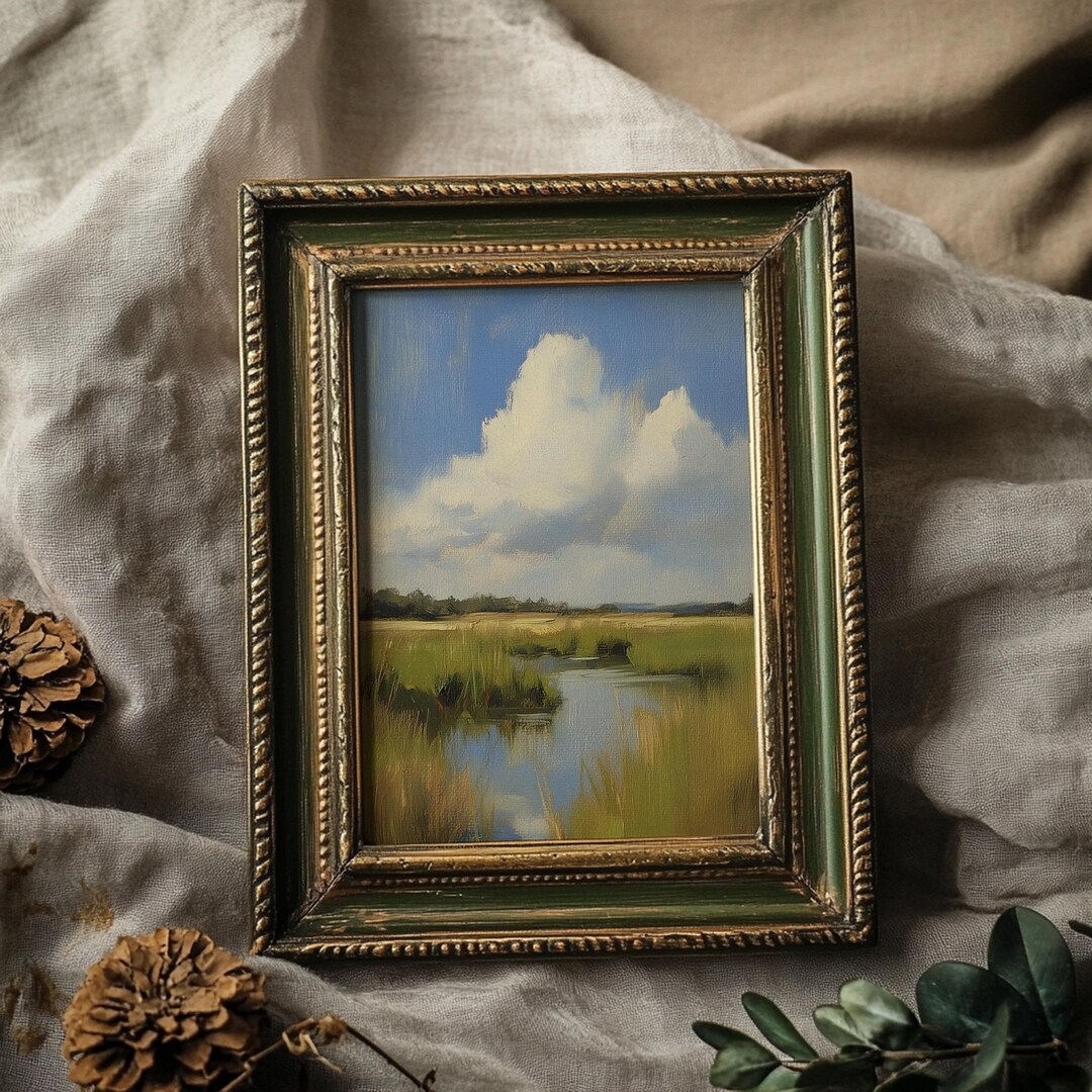 Vintage Marsh Landscape Art Print, Unframed Oil Painting Print, Rustic ...