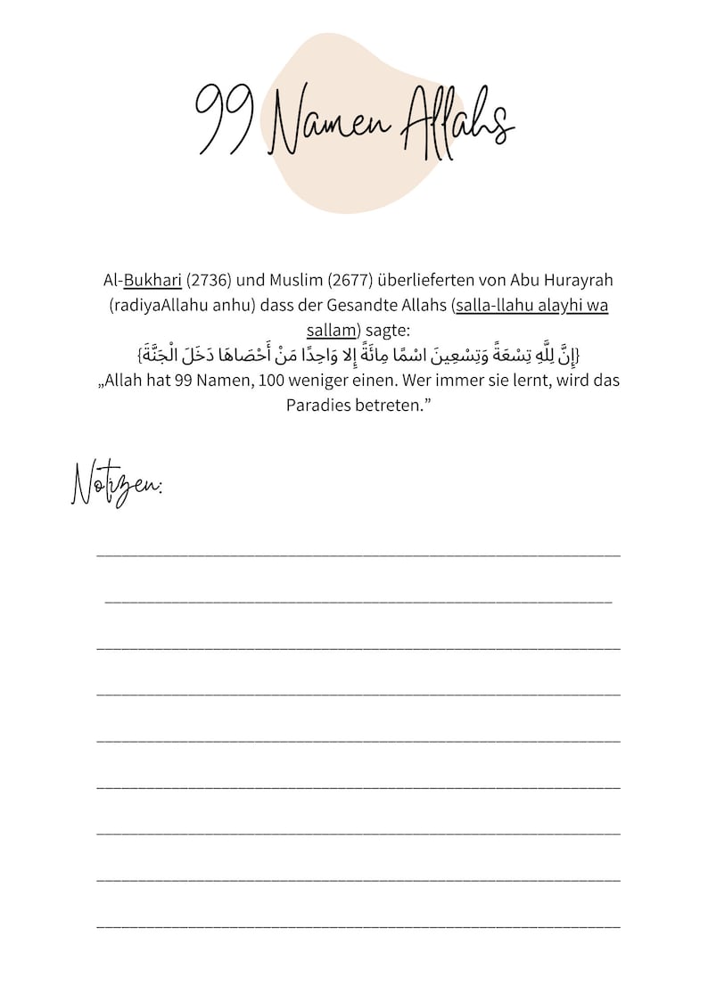 Study Booklet 99 Names of Allah (PDF for Printing) - Etsy