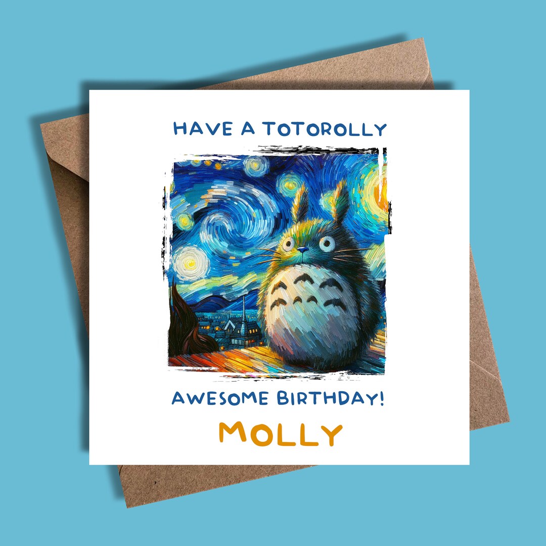 Totoro Personalised Birthday Card, Totoro Birthday Card, Personalised Card, Art, Van Gough Style ...