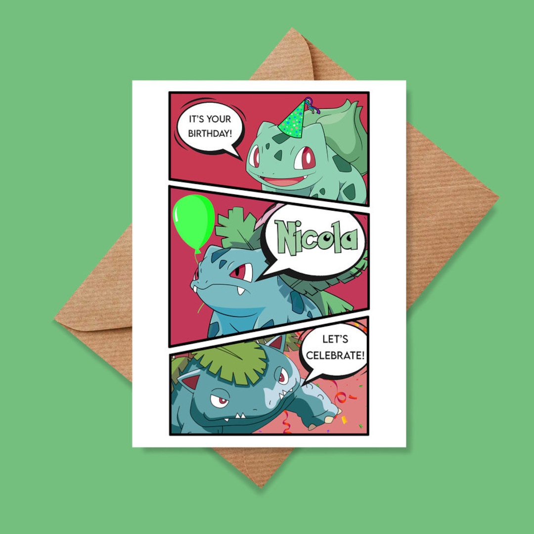 Bulbasaur, Bulbasaur Birthday Card, Personalised Card, Funny Card ...
