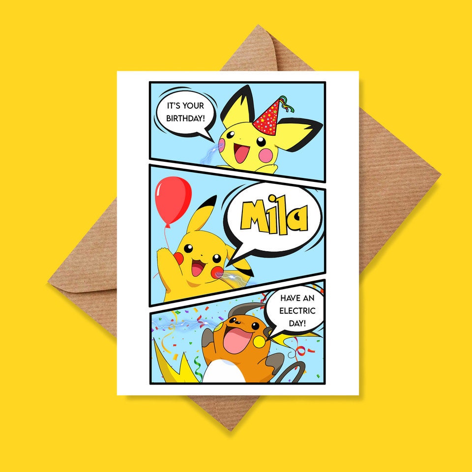 Pikachu, Pikachu Birthday Card, Personalised Card, Funny Card ...