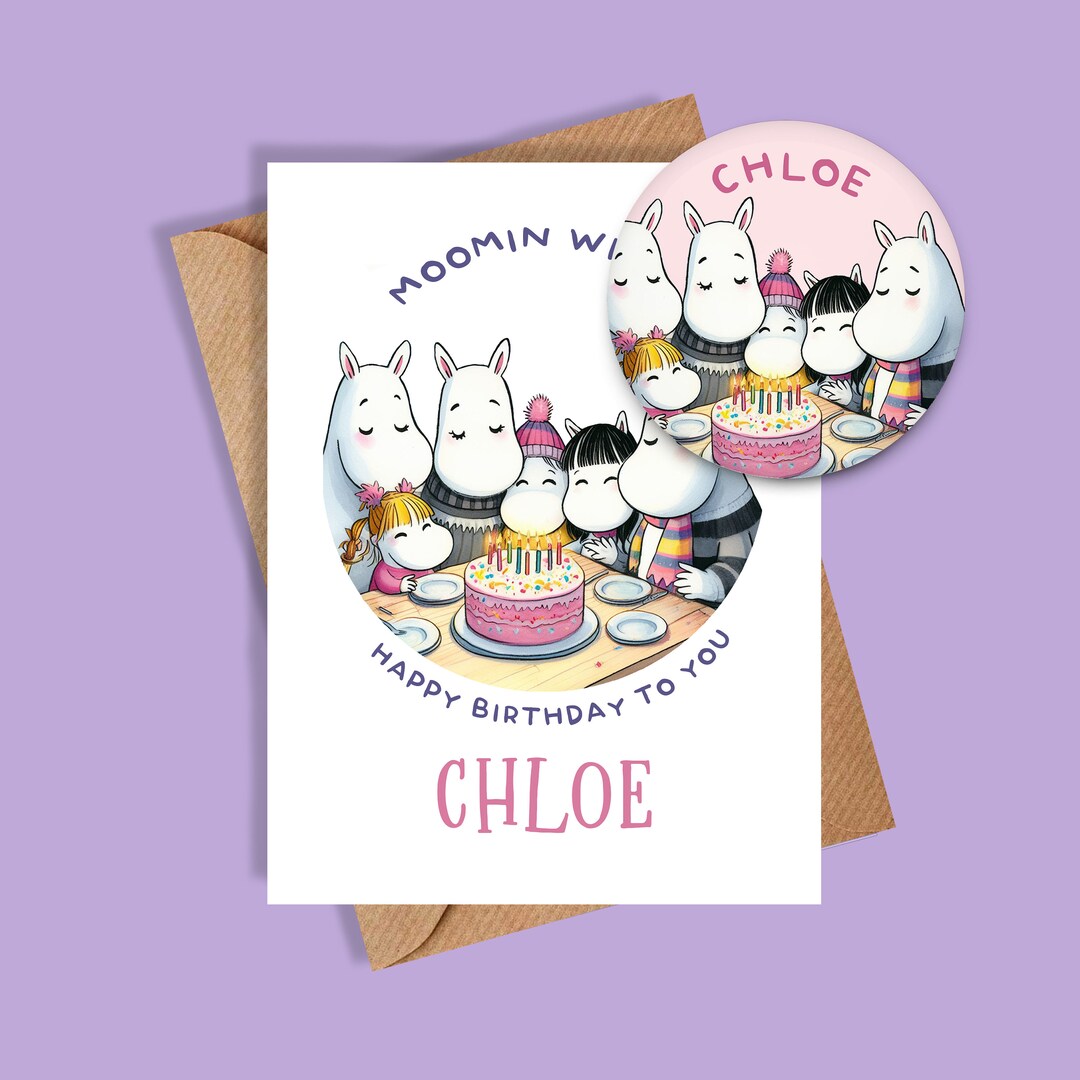 Moomin Card and Badge Set, Moomins Personalised Birthday Card and Badge ...