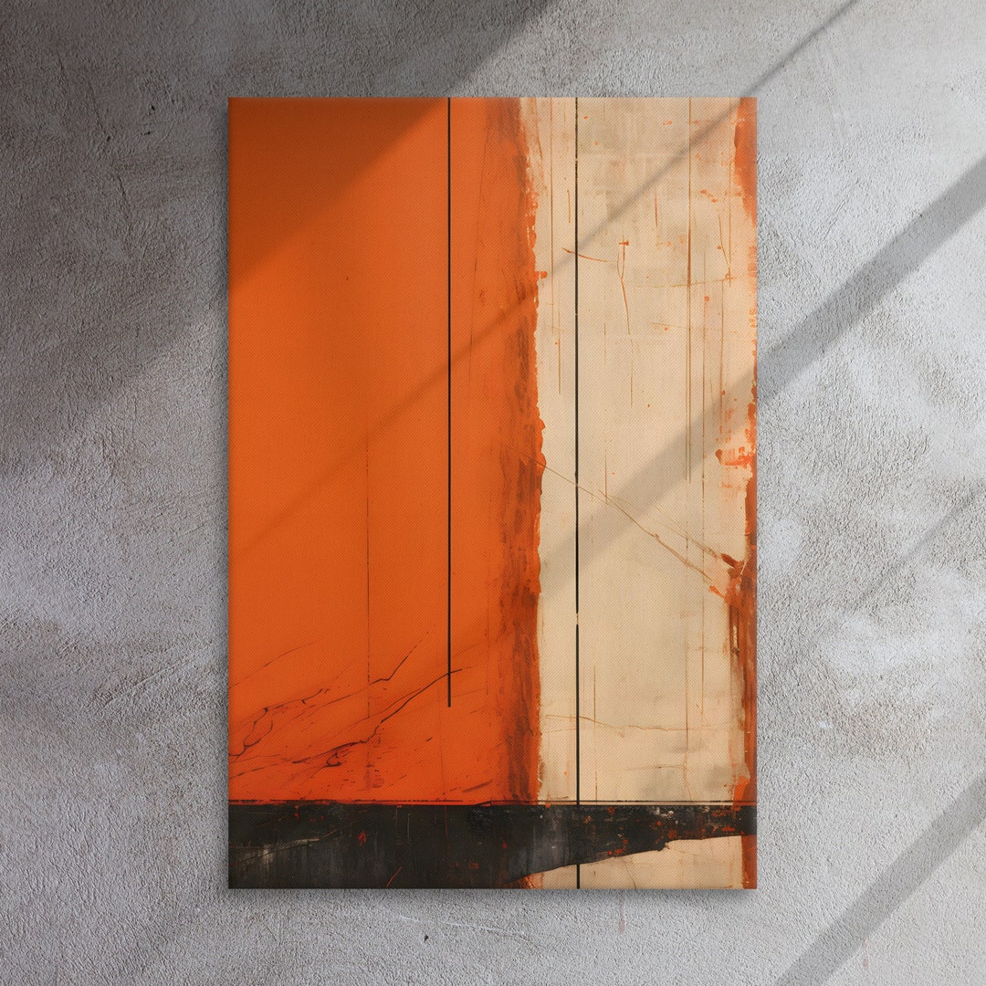 Rust Inspired Orange Art Bright Wall Decor Abstract Painting Black ...