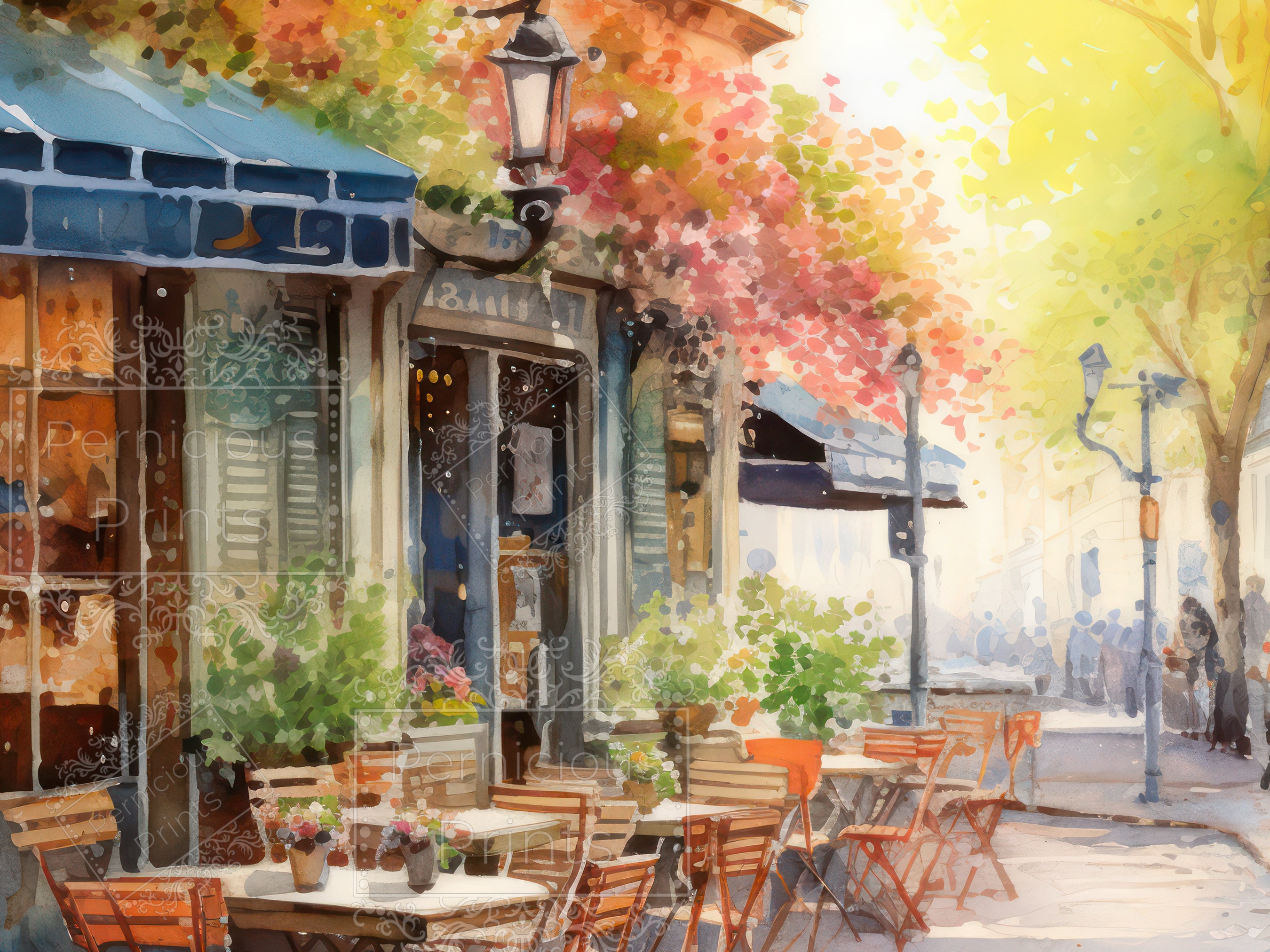 European Cafe Painting in Spring | Restaurant | Cafe | Outdoor Dining ...