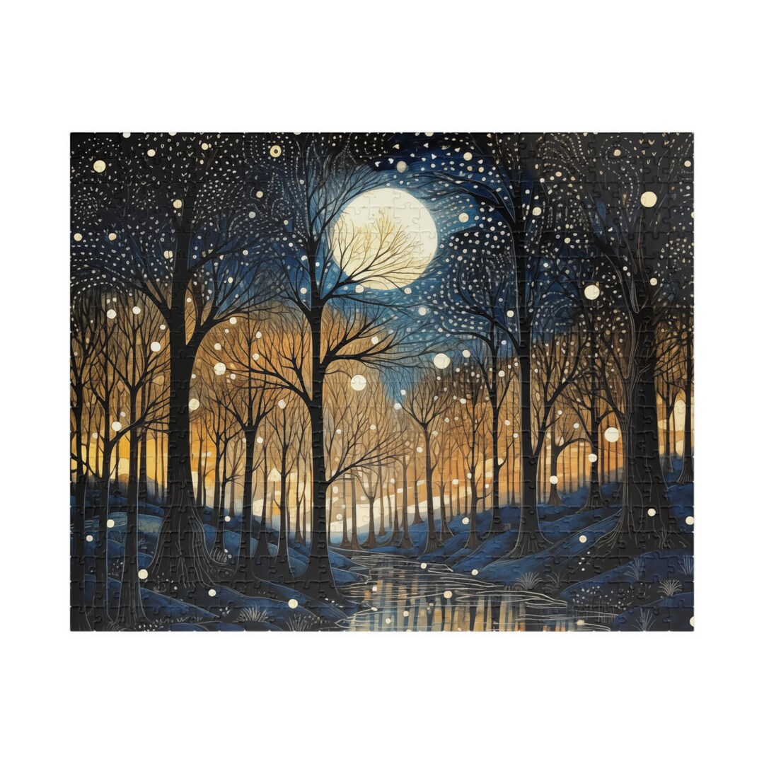Forest at Midnight Puzzle (110, 252, 500, 1014-piece); Full Moon, Night ...