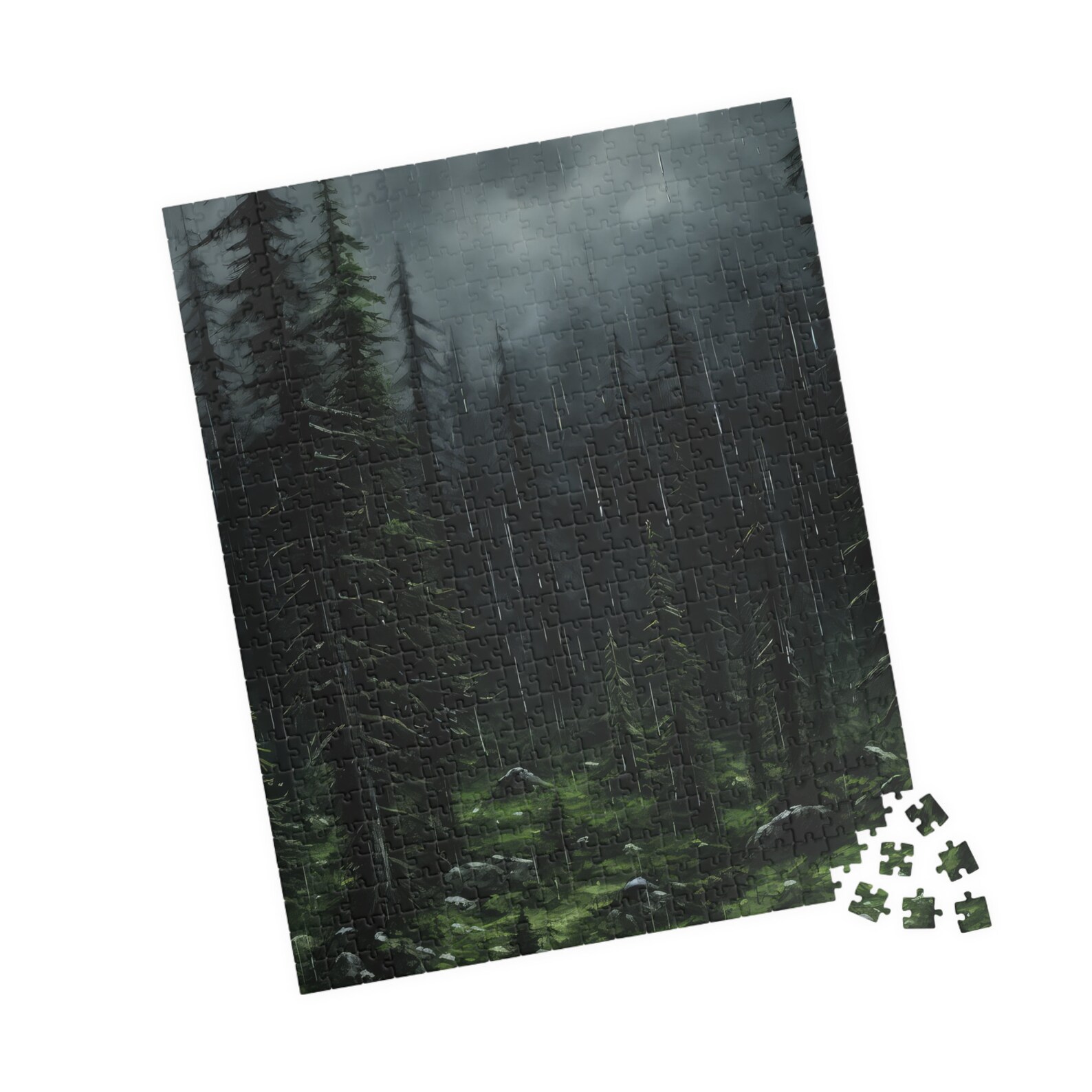 Rainy Pine Tree Forest Puzzle (110, 252, 500, 1014-piece); Fog, Soggy ...