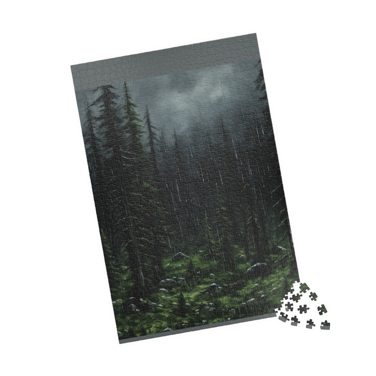Rainy Pine Tree Forest Puzzle (110, 252, 500, 1014-piece); Fog, Soggy ...