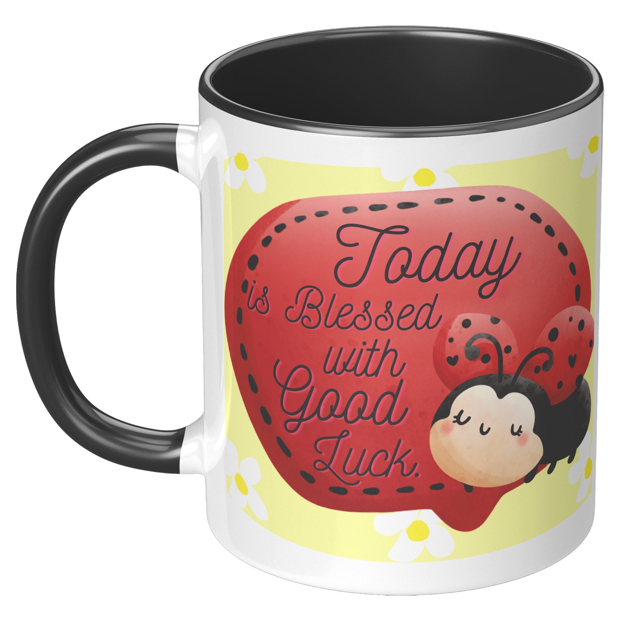 Today is Blessed With Good Luck Lady Bug Black Accent Mug, Lady Bug Mug ...