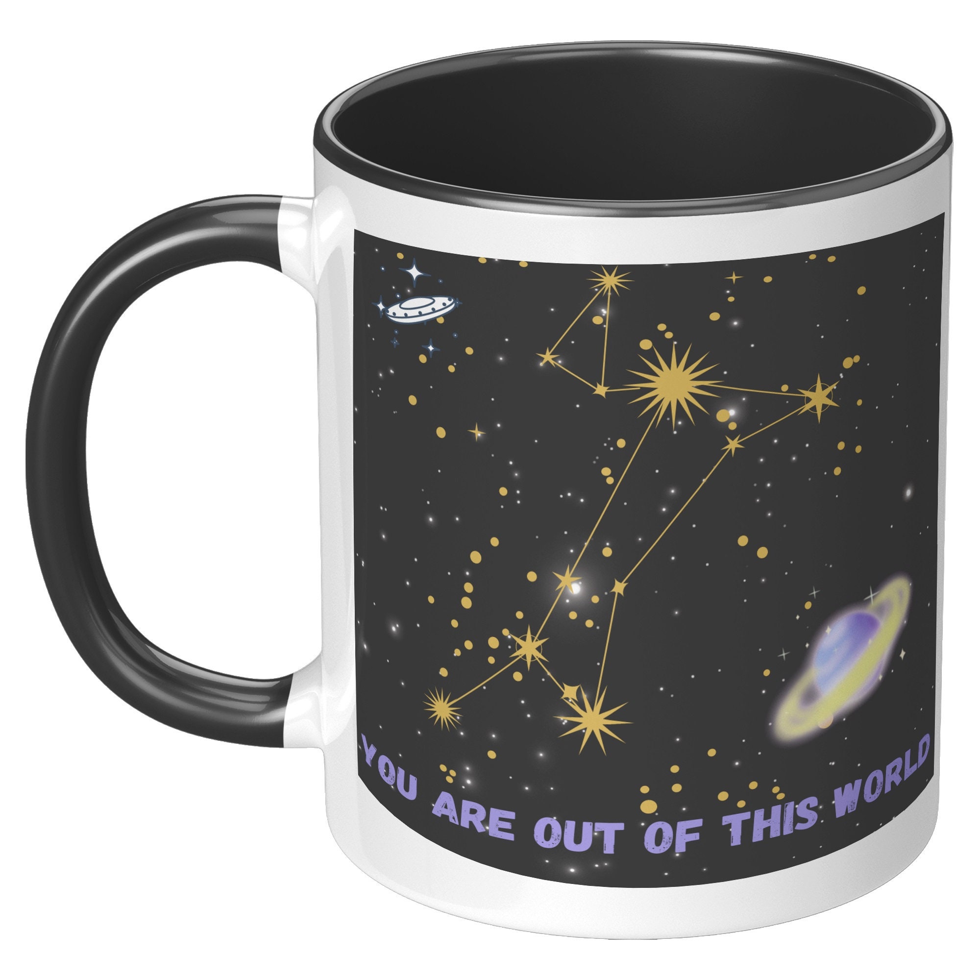 You Are Out of This World Black Accent Space Mug, Galaxy Mug, Planets ...