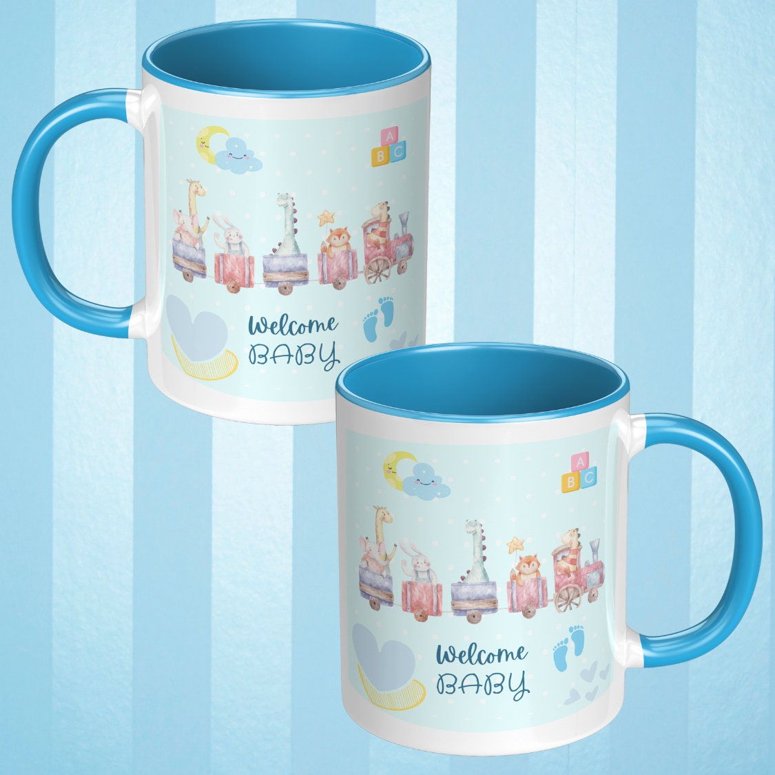 Welcome Baby Blue Accent Mug Baby Shower Gift Baby Gift - Etsy