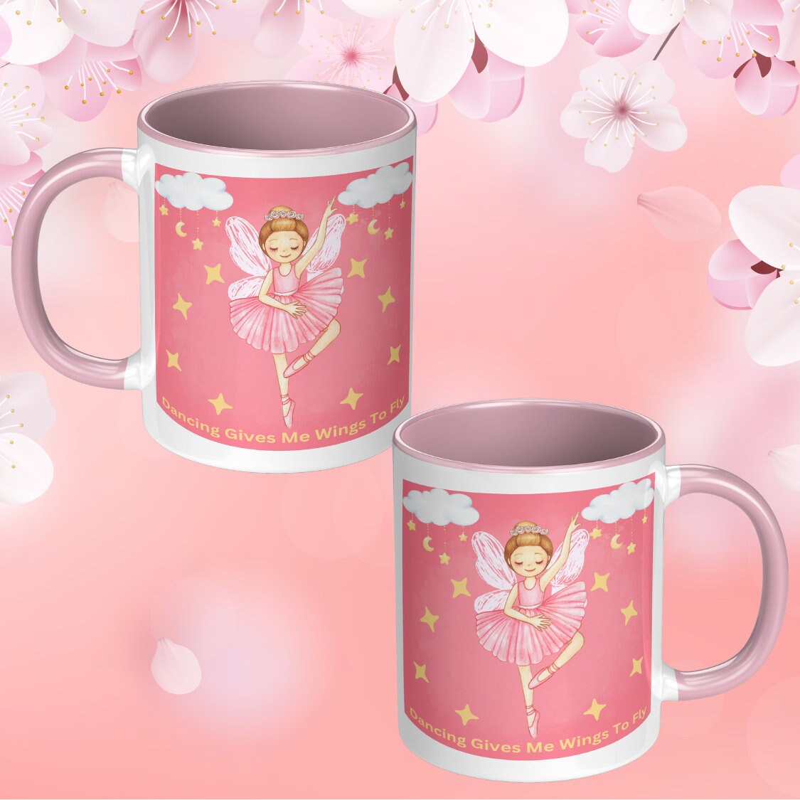 Dancing Gives Me Wings to Fly Pink Accent Mug, Ballet Mug, Dancing Mug ...