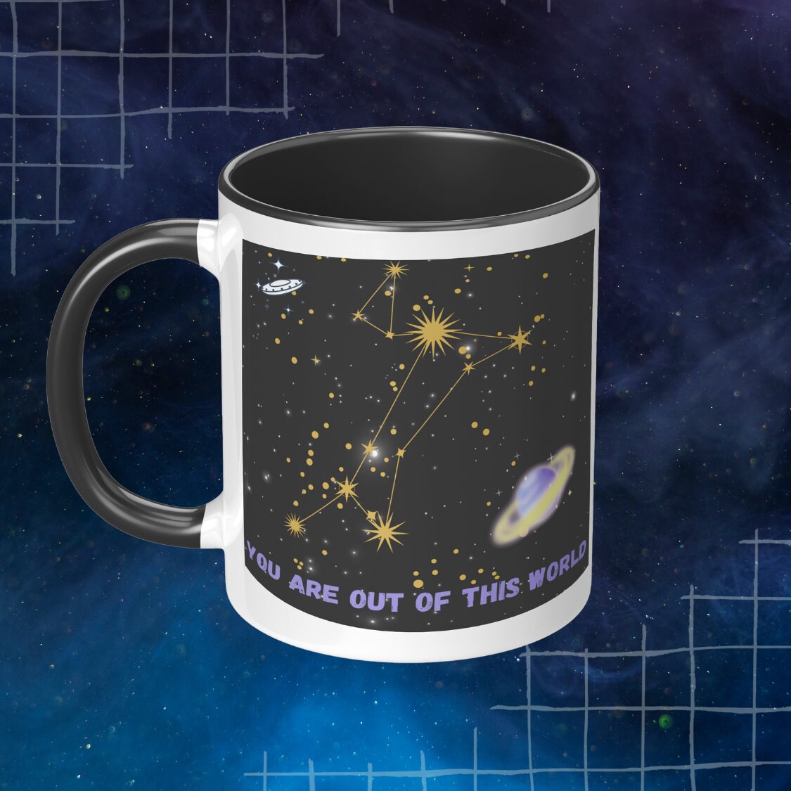 You Are Out of This World Black Accent Space Mug, Galaxy Mug, Planets ...