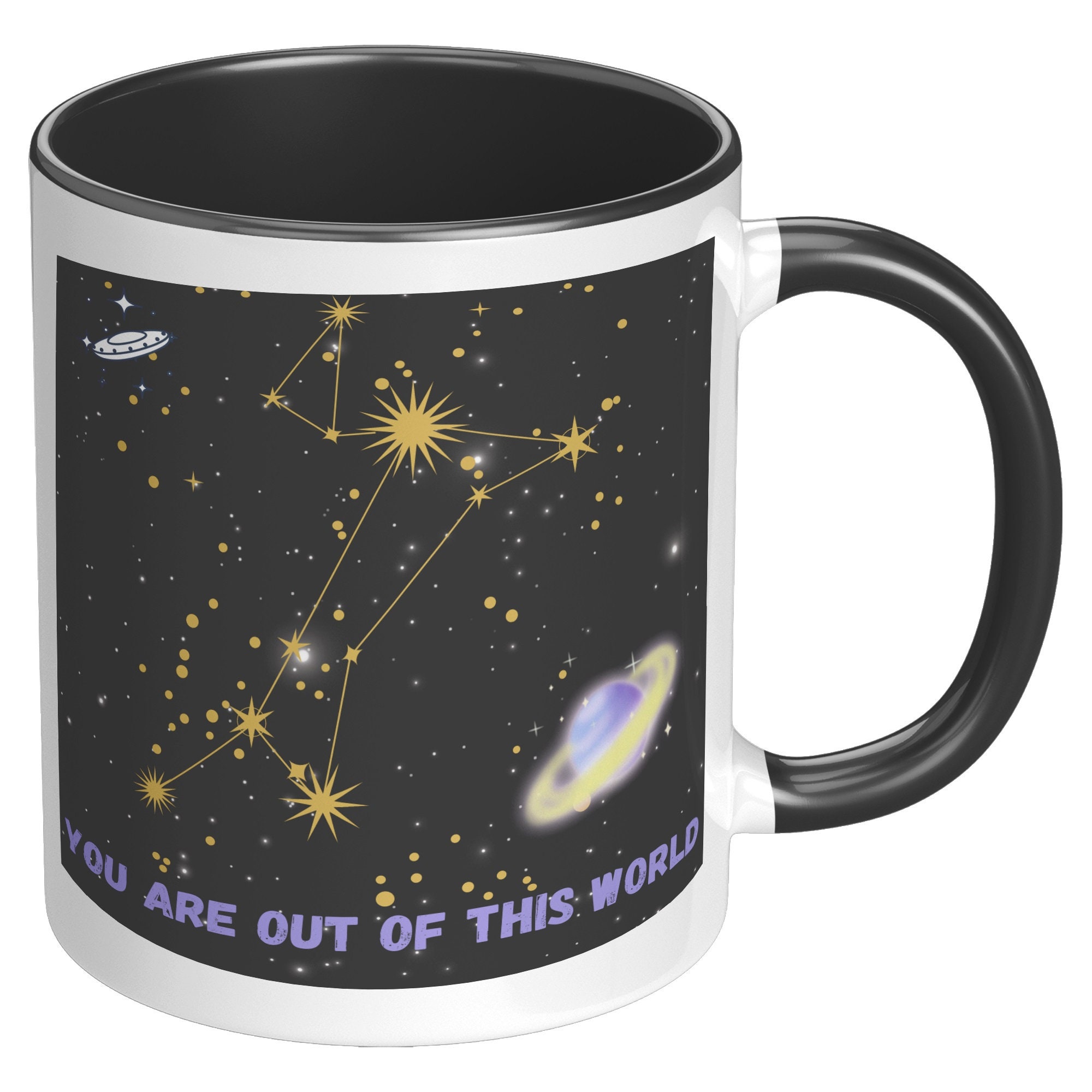 You Are Out of This World Black Accent Space Mug, Galaxy Mug, Planets ...