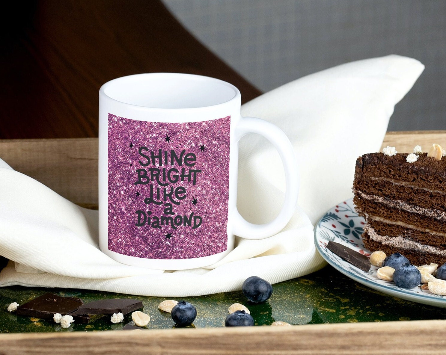 Shine Bright Like A Diamond Purple Sparkle Mug, Motivational Mug ...