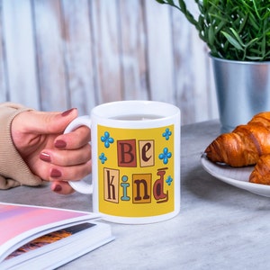 Be Kind Mug With Blue Floral Accent, Be Kind Gift Mug, Motivational Mug ...