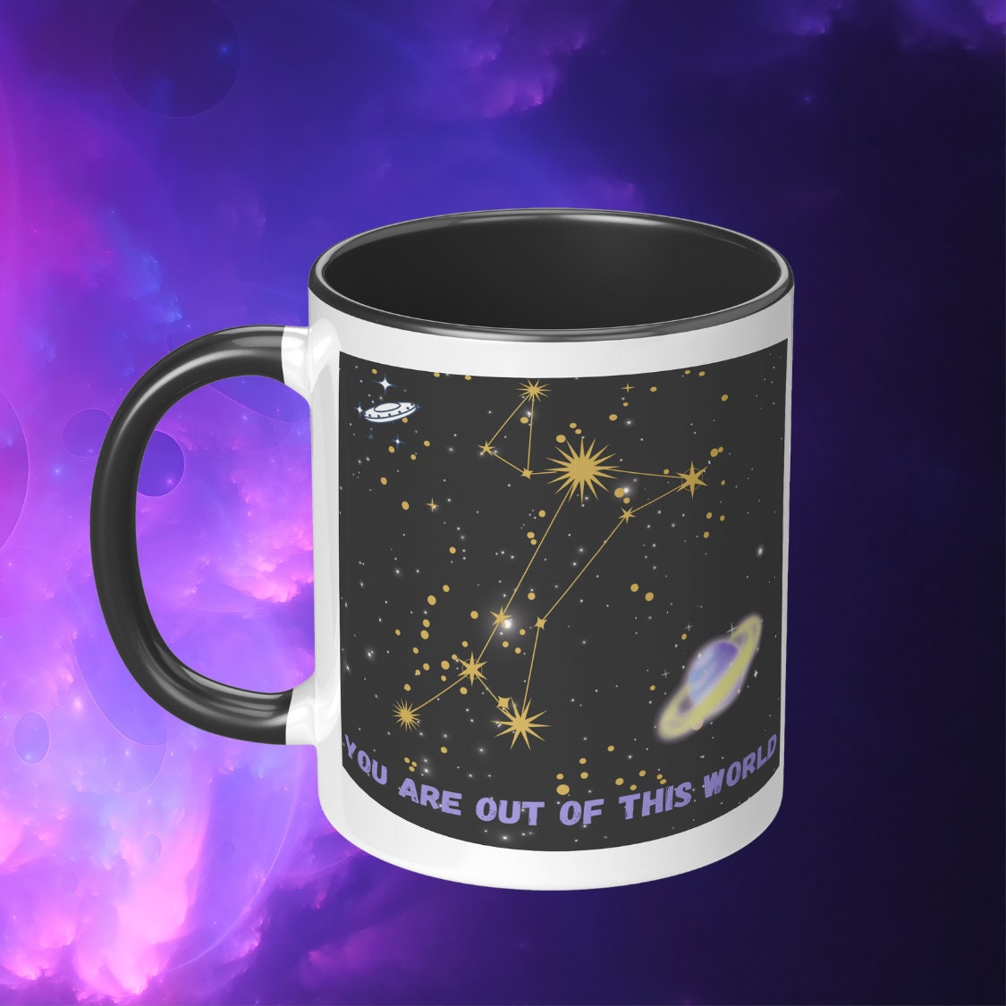 You Are Out of This World Black Accent Space Mug, Galaxy Mug, Planets ...