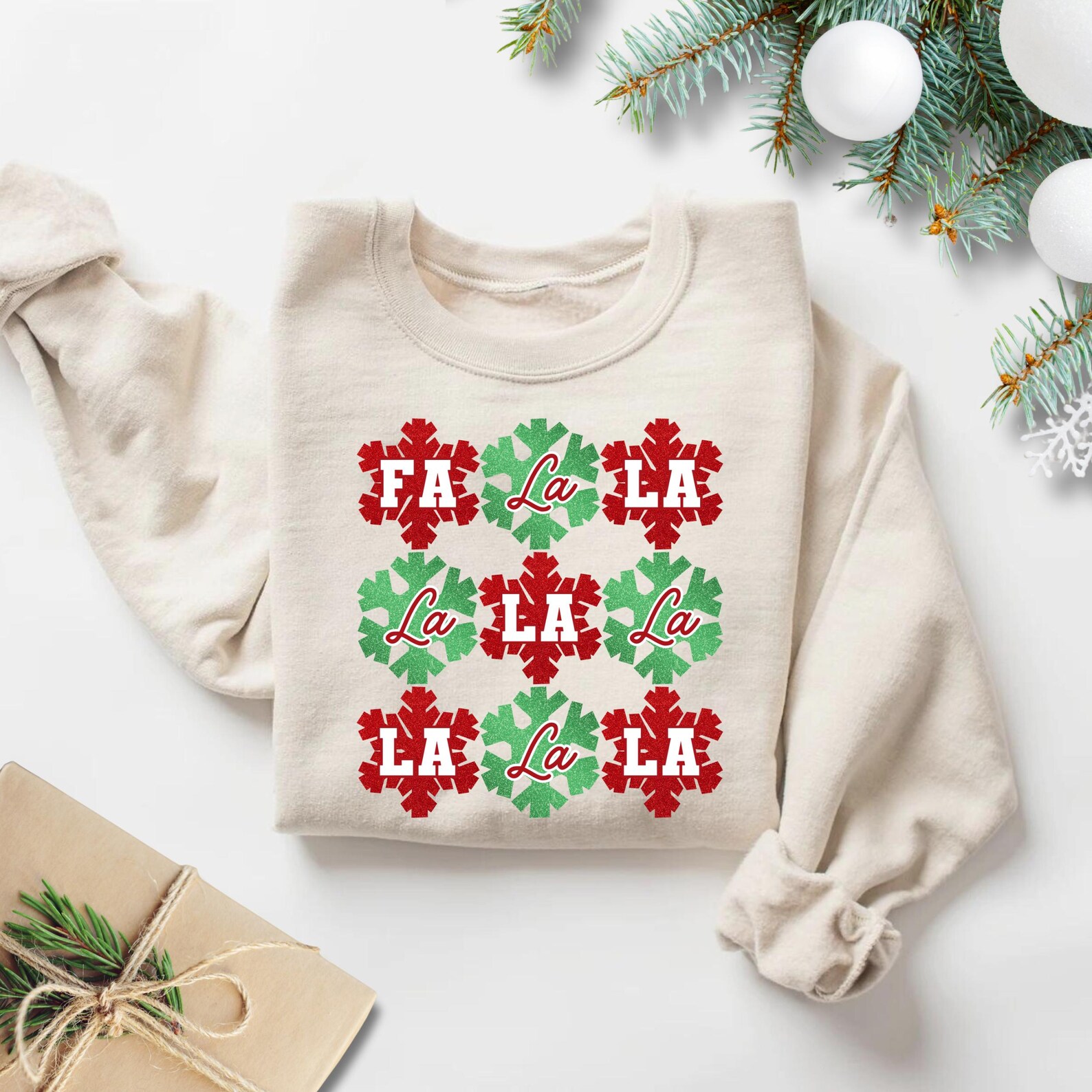 Fa La La La La Glitter Snowflake Sweatshirt - Holiday Jumper, Varsity ...