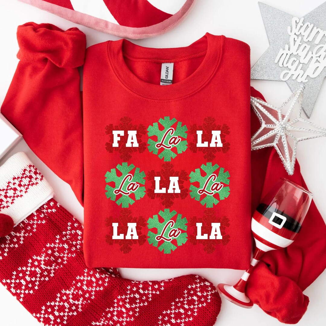 Fa La La La La Glitter Snowflake Sweatshirt Holiday Jumper, Varsity ...
