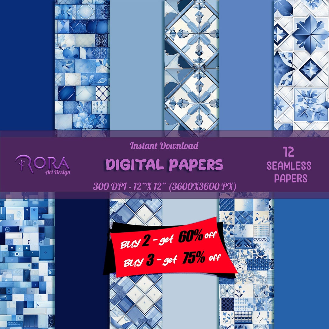 Printable Papers Blue Patchwork Pattern Seamless Patterns - Etsy