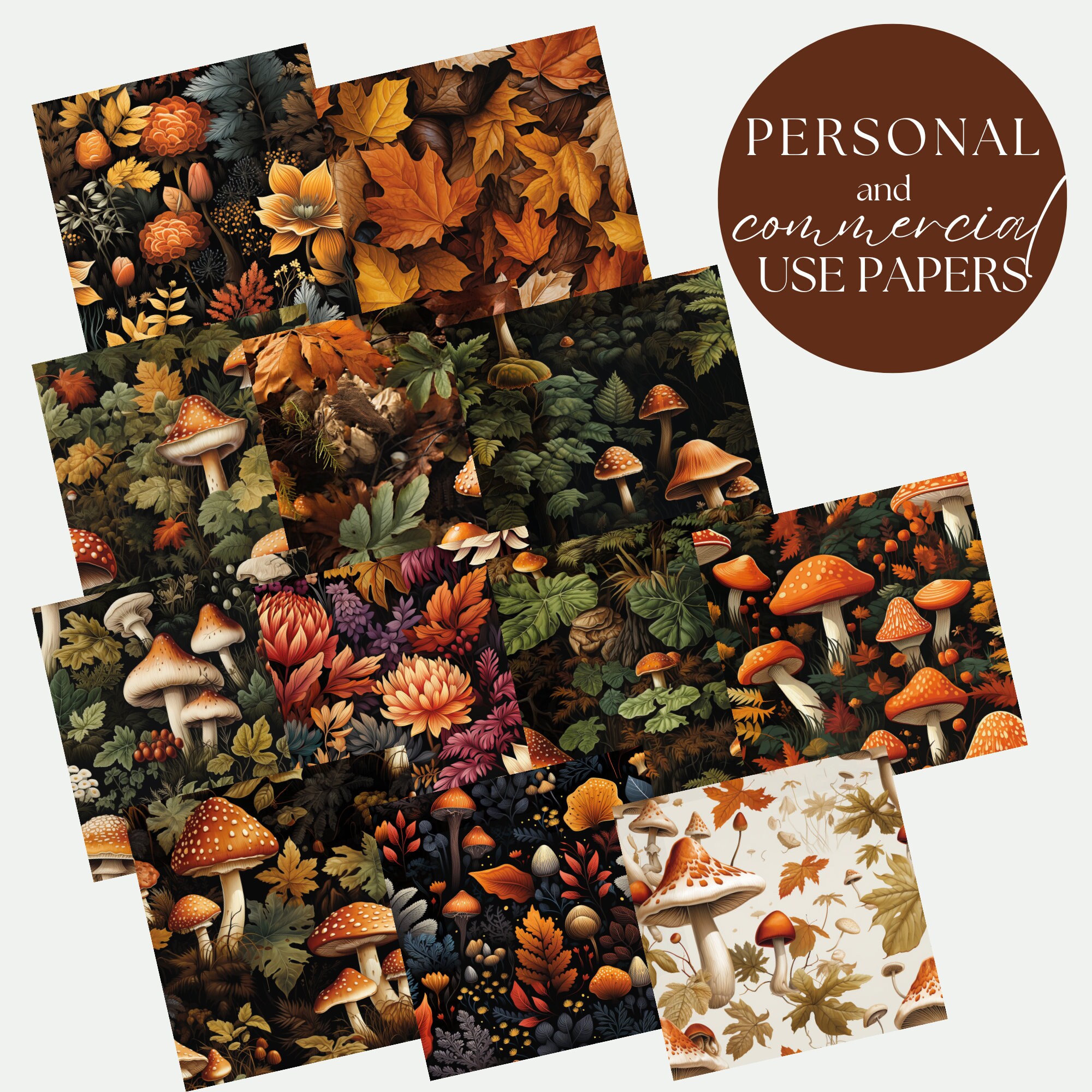 Printable Papers Mushroom Autumn Pattern Seamless Patterns - Etsy